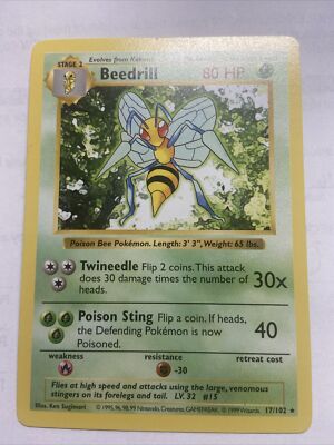 (NM) Beedrill Base Set 17/102 Regular Shadowless Rare Pokémon TCG 1999 ...