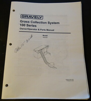 GRAVELY GRASS COLLECTION SYSTEM 100 OWNERS & PARTS MANUAL 00463700 4/ ...