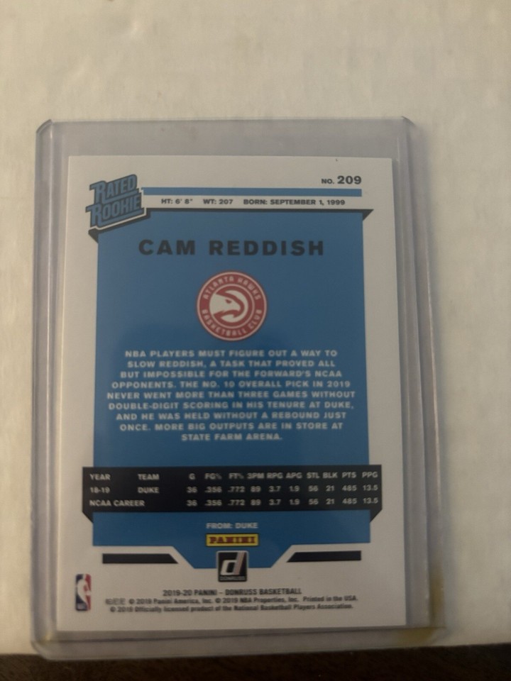2019-20 Panini Donruss Rated Rookie Infinite Cam Reddish #209 Rookie RC ...