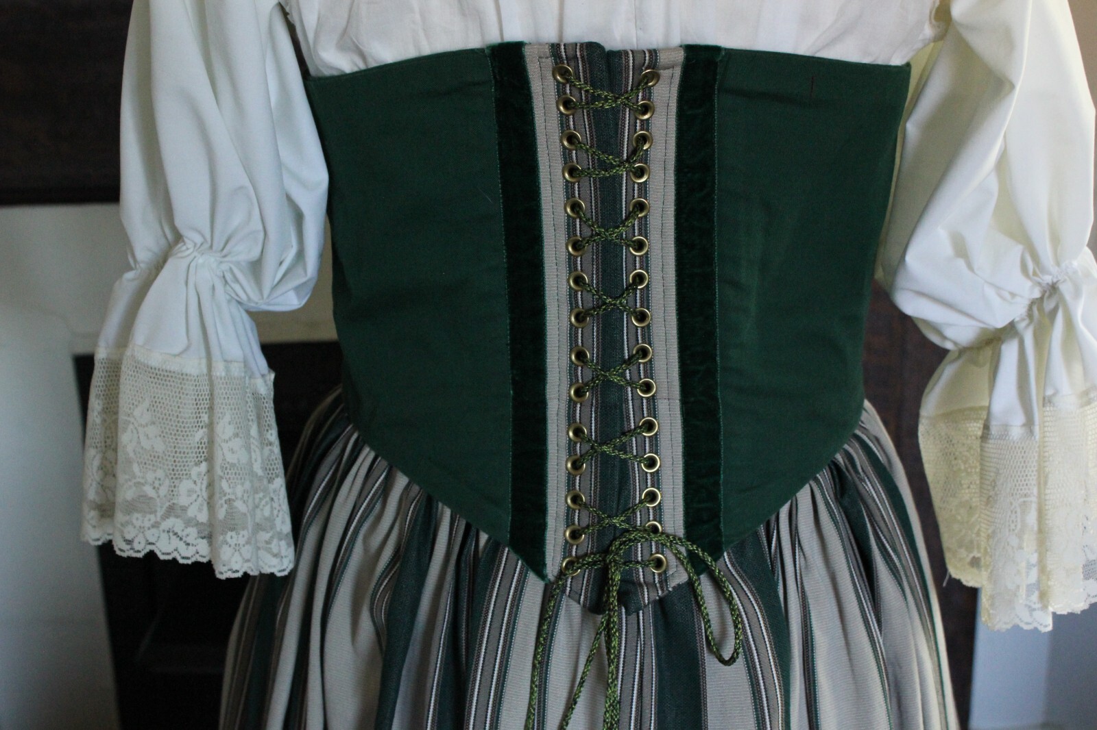 Green/ Putty Stripe Renaissance Costume - Gem