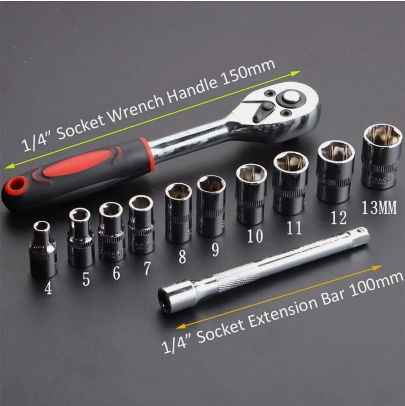 12PCS/Set 1/4 Inch Ratchet Socket Wrench Set Metric Socket Set Repair ...