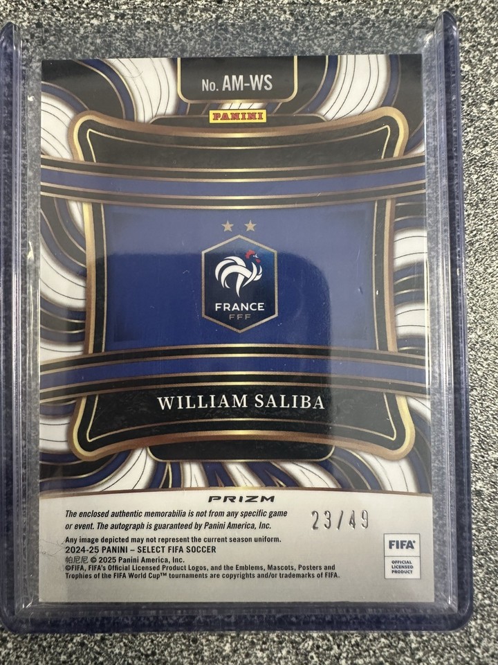 William Saliba Purple Patch Auto /49 France Panini Fifa Select 2023-24 ...