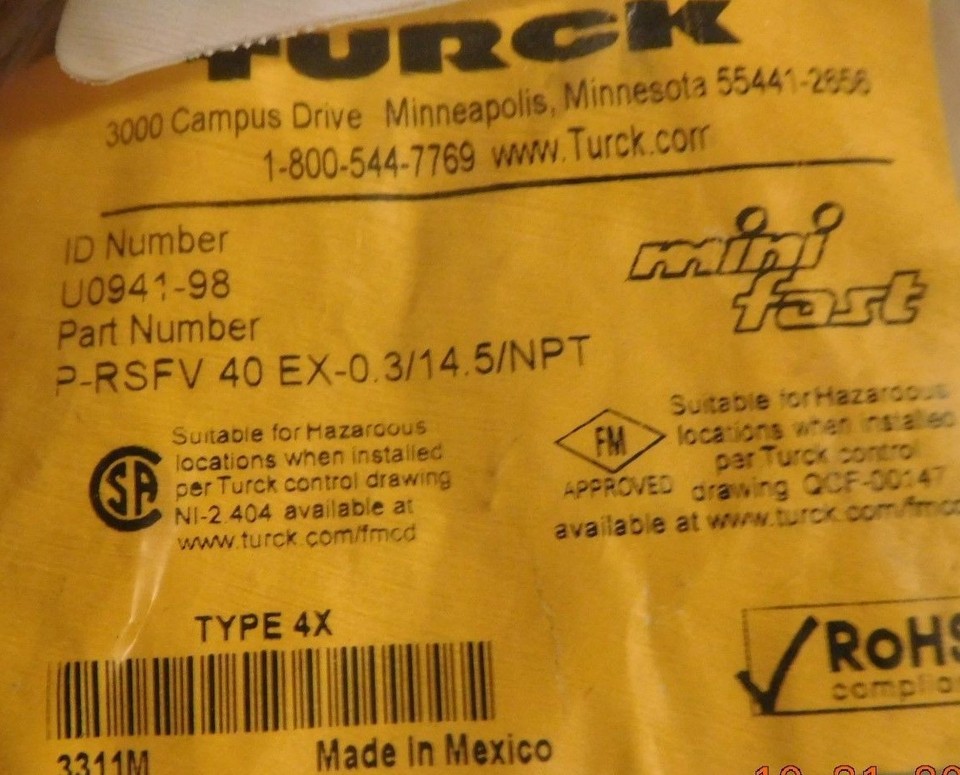 Turck P-RSFV 40 EX-0.3/14.5/NPT, U0941-98 Cable | eBay