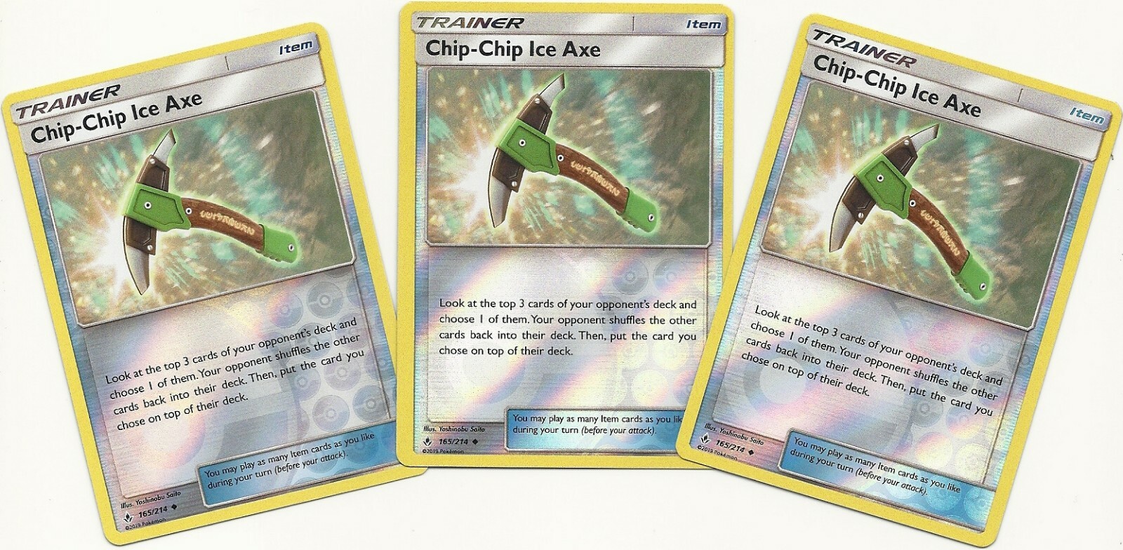 3x CHIP-CHIP ICE AXE #165/214- UNBROKEN BONDS Pokemon Card- REV HOLO ...