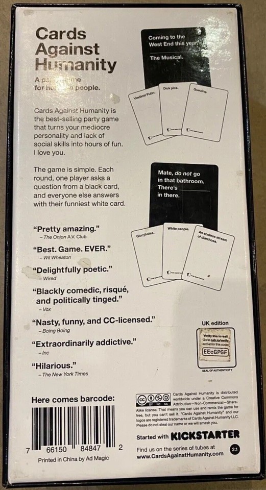 Cards Against Humanity (Version 2.0) Cards Against Humanity Gift Game ...