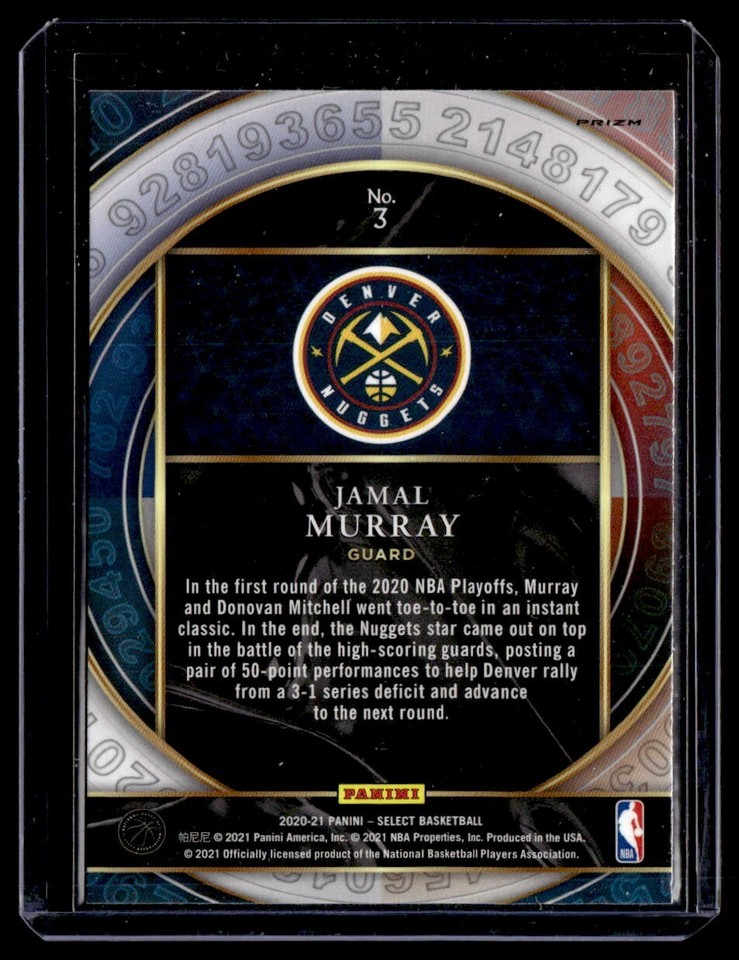2020-21 Panini Select Numbers Jamal Murray Blue Shimmer Prizm #3 Denver ...