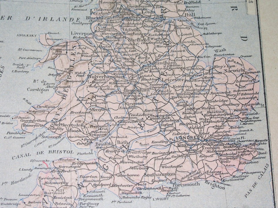 1887 ANTIQUE MAP OF GREAT BRITAIN UNITED KINGDOM ENGLAND SCOTLAND ...