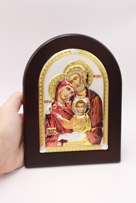 13" The Holy Family Silver 950 Icon Color Land Orthodox Byzantine Gold Church | eBay