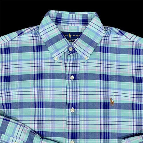 Men's RALPH LAUREN Green Blue + Plaid Pinpoint Shirt 2XB 2X 2XL BIG ...