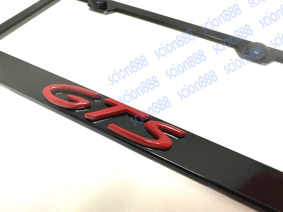 1pc 3D RED GTS Emblem Badge BLACK Stainless Metal License Plate Frame ...