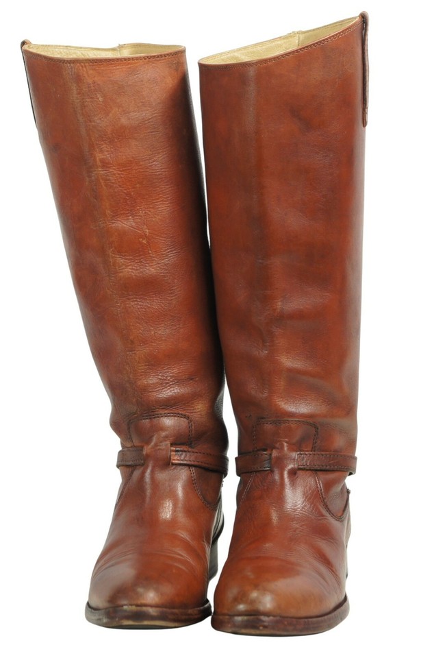 Frye 17-Inch Tall Knee Hi Brown Leather Harness Biker Motorcycle Boots ...