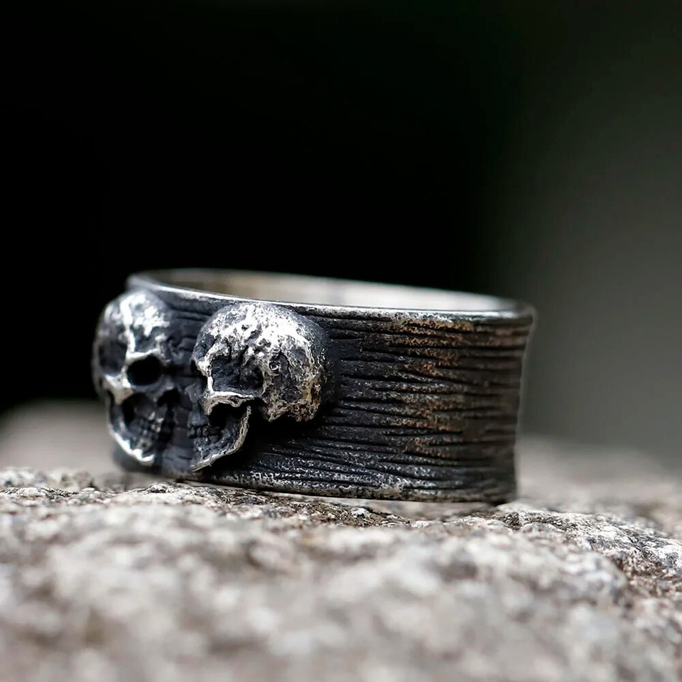 Gothic Double Skull Head Ring Stainless Steel Ring Punk Vintage Men's ...