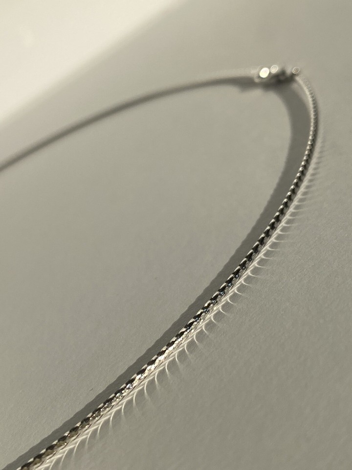 1.5 mm Solid 14K White Gold Sparkle Cable Wire Omega Collar Necklace 17 ...