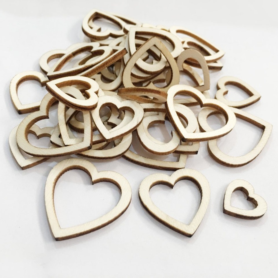 200Pcs Heart Shaped Wooden Chips for Crafts Wedding Table Scatter ...