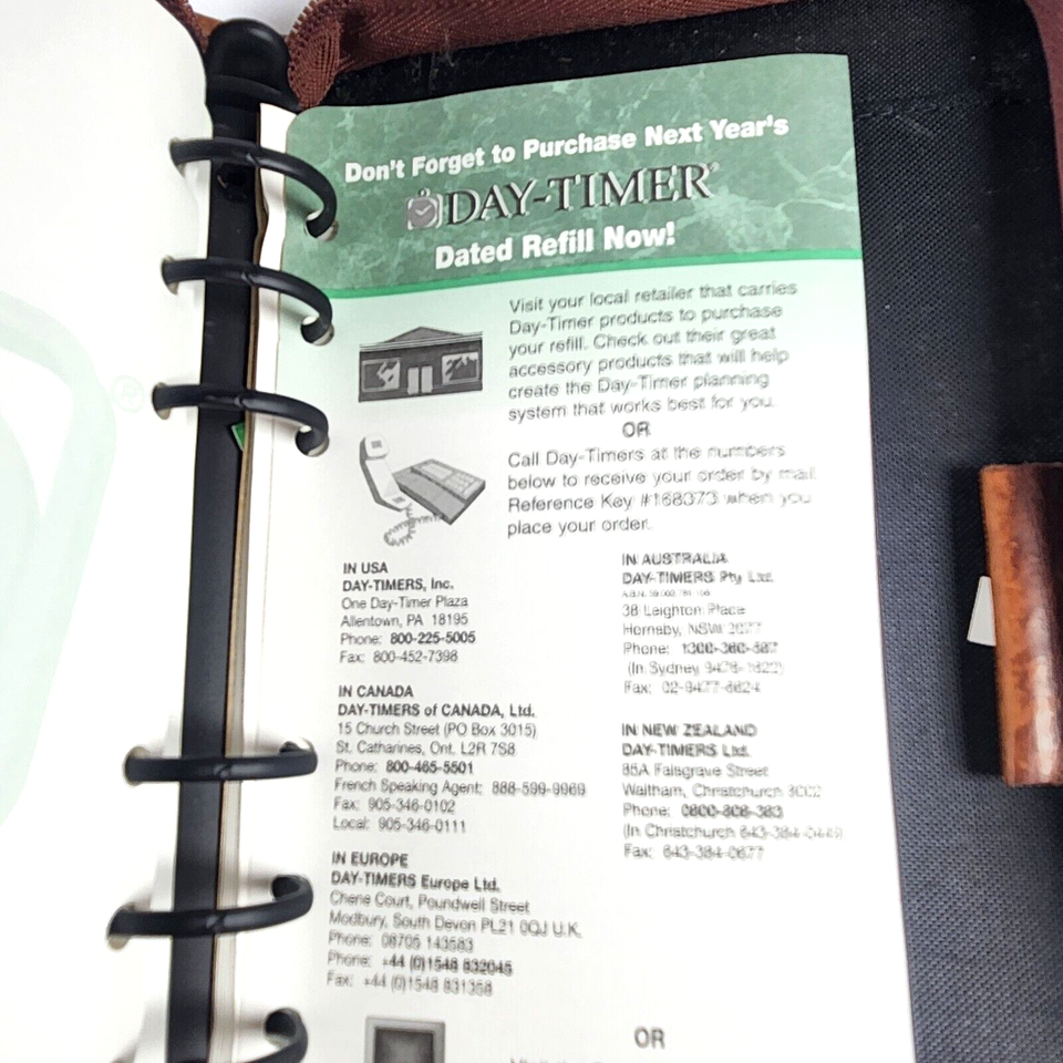 Day Timer Navigator Planner Brown Distress Leather 6 Ring Zip Organizer ...