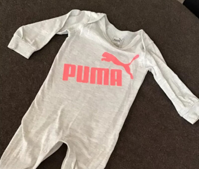 Puma Romper Bodysuit Girls Pink Cat Long Sleeve All In One 6 - 9 Months ...