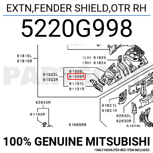 5220G998 Genuine Mitsubishi EXTN,FENDER SHIELD,OTR RH | eBay