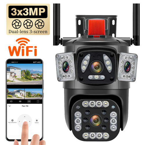Dual Lens Security Camera Wireless 4K HD WiFi IP PTZ Home Outdoor CCTV ...