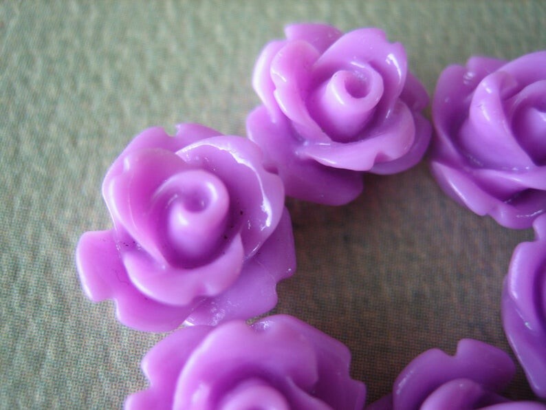 Purple Mini Rose Resin Flower Cabochons 10mm Mini Roses Diy Flowers ...