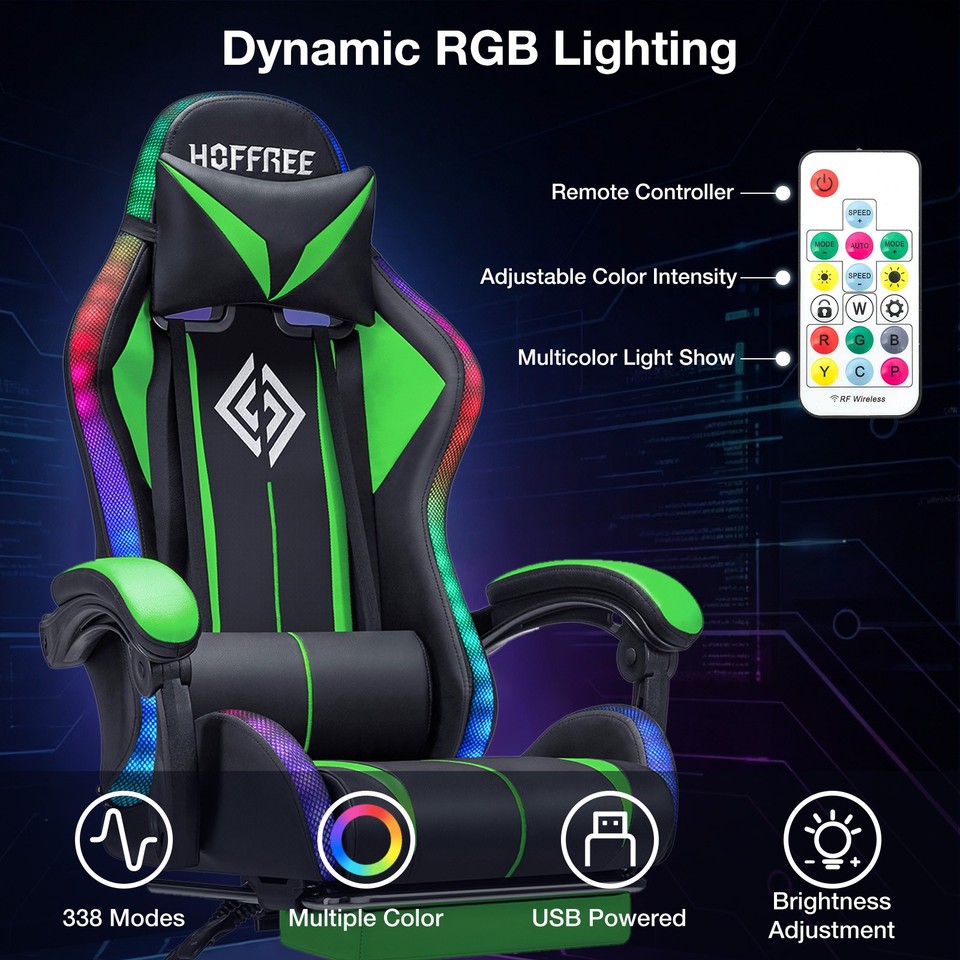 RGB Gaming Chair W/ Bluetooth Speakers Massage Ergonomic High Back W ...
