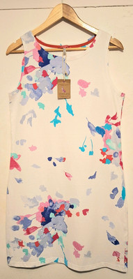 Women’s New JOULES "Riva" Floral Sleeveless Jersey Dress. UK14. White ...