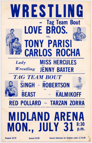 Vintage Wrestling Original Poster Love Bros Vs Tony Parisi Carlos Rocha ...