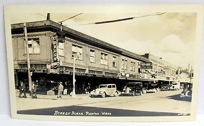 1930's STREET SCENE Renton Washington Ellis #3201 RPPC real photo ...