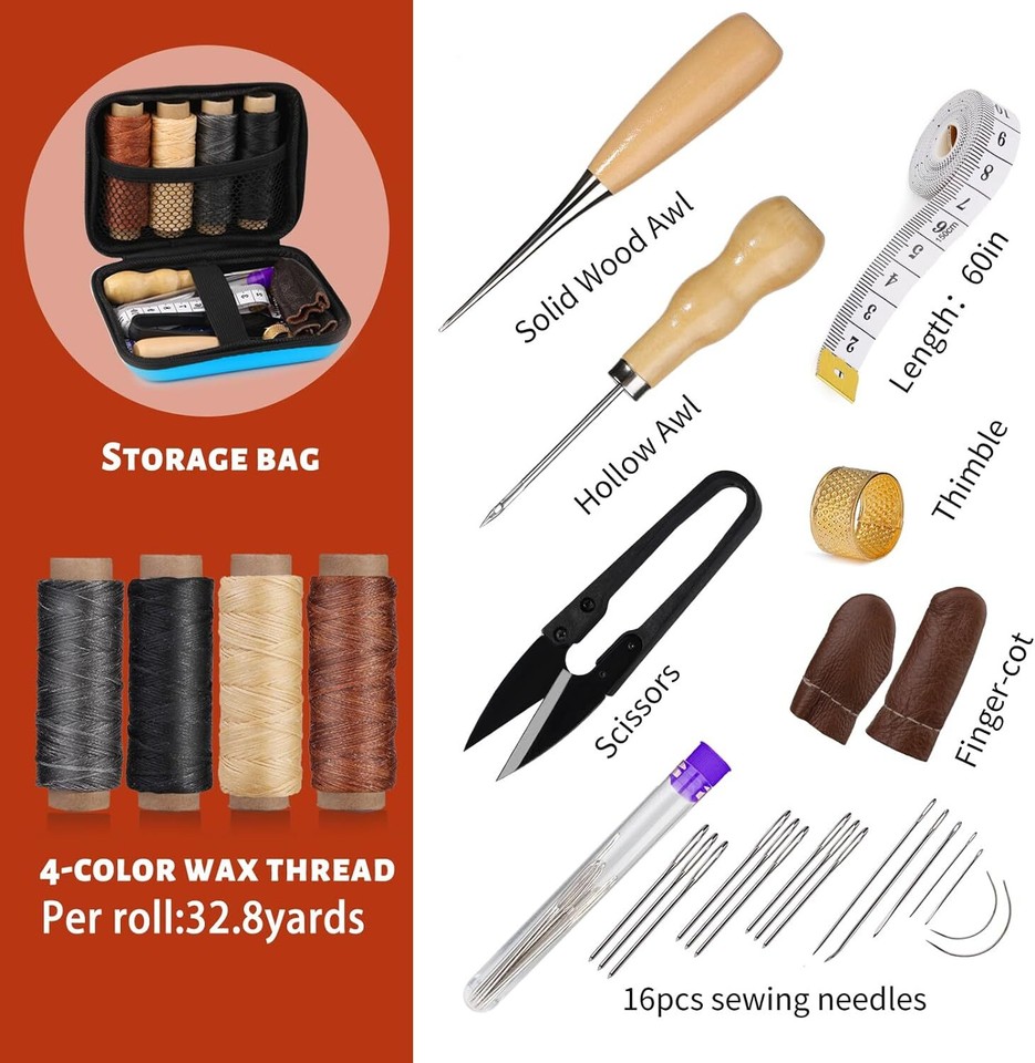 Leather Thread Stitching Needles Awl Hand Sewing Leather Upholstery ...