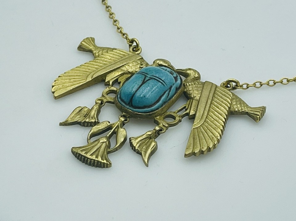 Max Neiger Gold Plated Czech Glass Egyptian Revival Scarab Horus Falcon ...