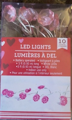 New Valentine’s Day LED Pink Flowers Gems 10 String Lights 3' Strands ...