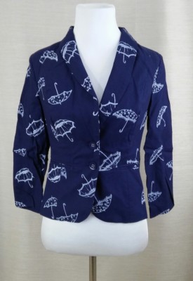 NEW Modcloth Snappy Studies Blazer in Umbrella XXS Navy Blue 3/4 Sleeve ...