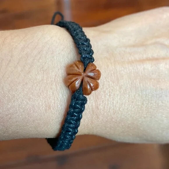 Carving Carved Red Jade Four Leaf Clover Lucky Bangle Bracelet ...