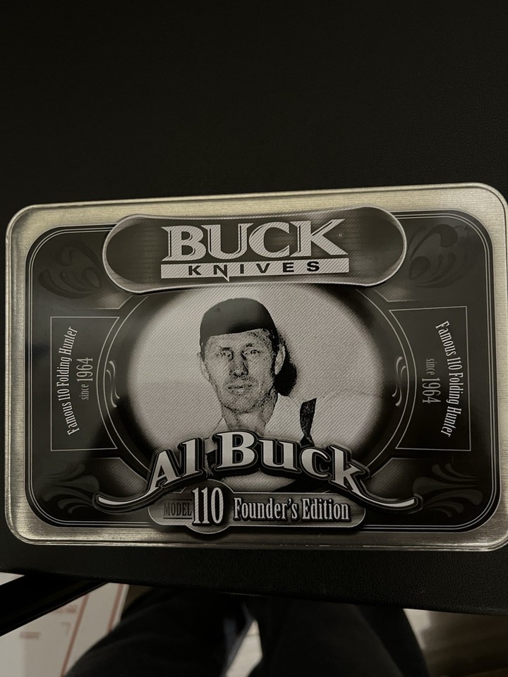 Buck 110 USA Founders Edition Tin Set Alfred C. Buck Etched On Blade ...