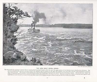 1897 VICTORIAN PRINT ~ LONG SAULT RAPIDS CANADA ~ PASENGER STEAMER ...