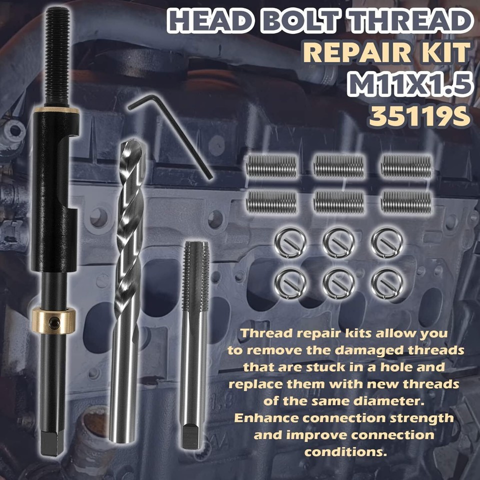 M11 x 1.5 Head Bolt Thread Repair Kit 35119S For Honda Toyota Ford GM ...