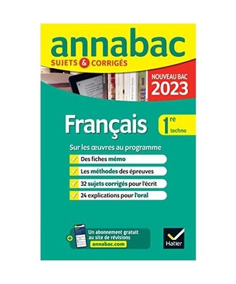Annales du bac Annabac 2023 Français 1re technologique: sujets corrigés ...