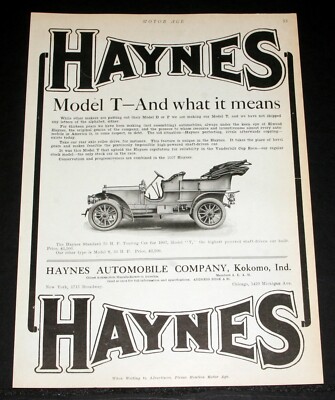 1907 OLD MAGAZINE PRINT AD, HAYNES MODEL "T" TOURING AUTOMOBILE & WHAT ...