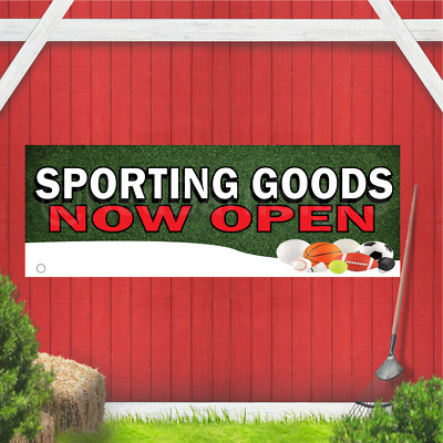 Sporting Goods Now Open Indoor Outdoor Vinyl Banner Design | eBay