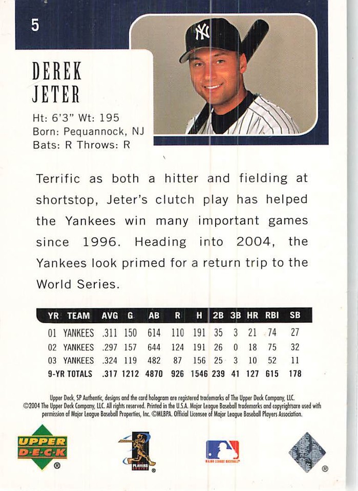 Derek Jeter Baseball Cards - RC's, Base Cards, Inserts, etc. - You Pick ...
