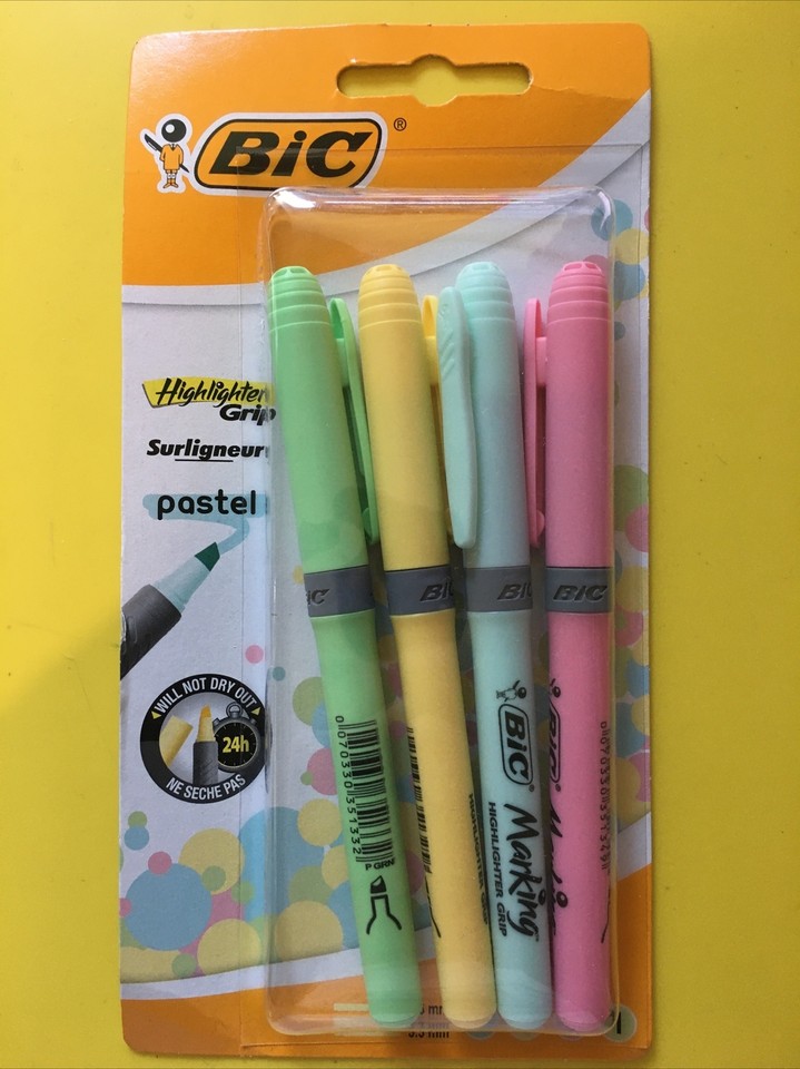 72 (18x 4-Pack) BIC Pastel Highlighter Marker Grip Pen Coloured = £2.22 ...