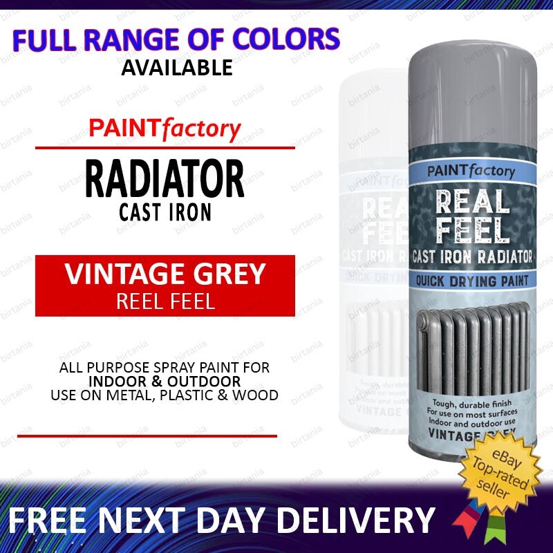 Radiator Spray Paint Grey Heat Resistant Metal Iron Gloss Finish 400ml ...