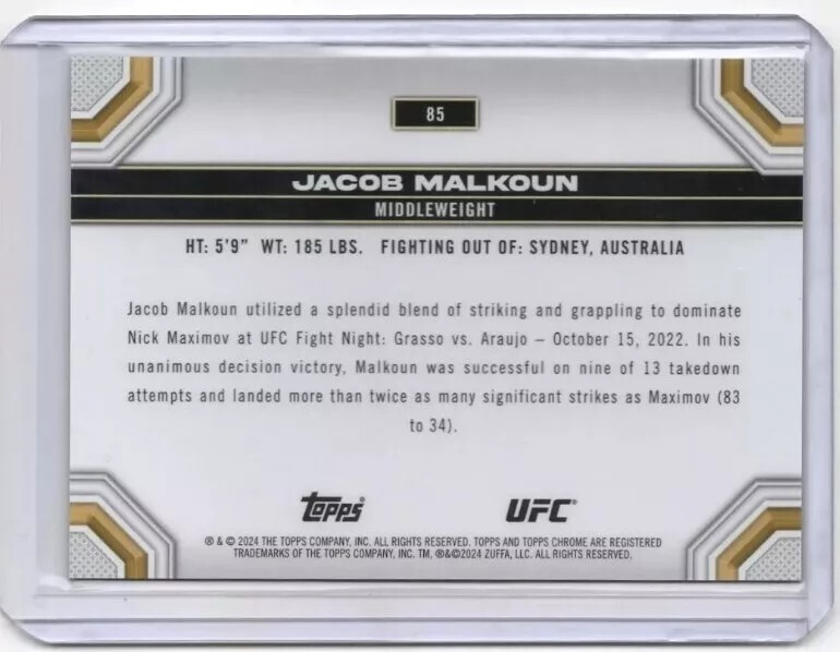 2024 Topps Chrome UFC Jacob Malkoun RC CARD ROOKIE Gold Refractor /50 ...