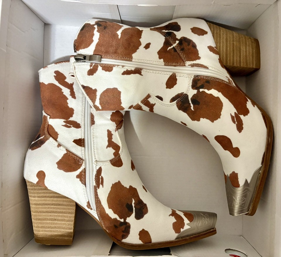 Dakota Cow Print Western Ankle Boot BEAST FASHION. Size 6 | eBay