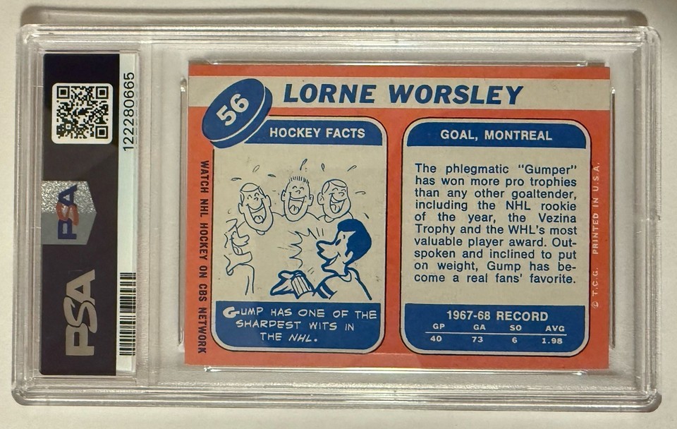 1968 Tops Hockey # 56 Lorne Gump Worsley Montreal VG PSA 4 | eBay