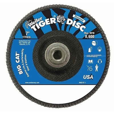 Tiger Big Cat High Density Flap Disc, 7 in dia, 40 Grit, 5/8 in-11 ...