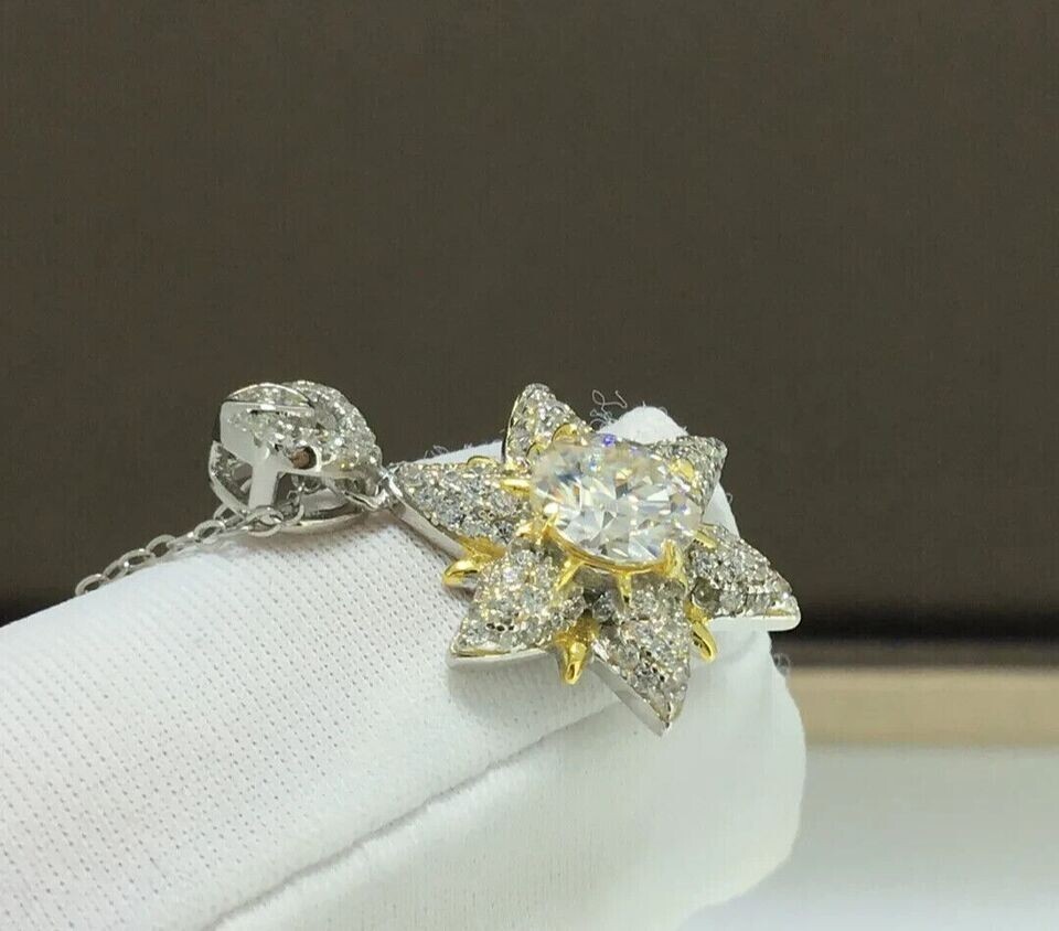 2 CT Round Cut Lab-Created Diamond Flower Charm Pendant 14K Yellow Gold ...