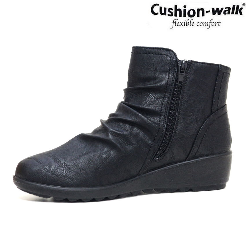 Ladies Chelsea Ankle Boots Low Wedge Fashion Slouch Pixie Casual Work ...