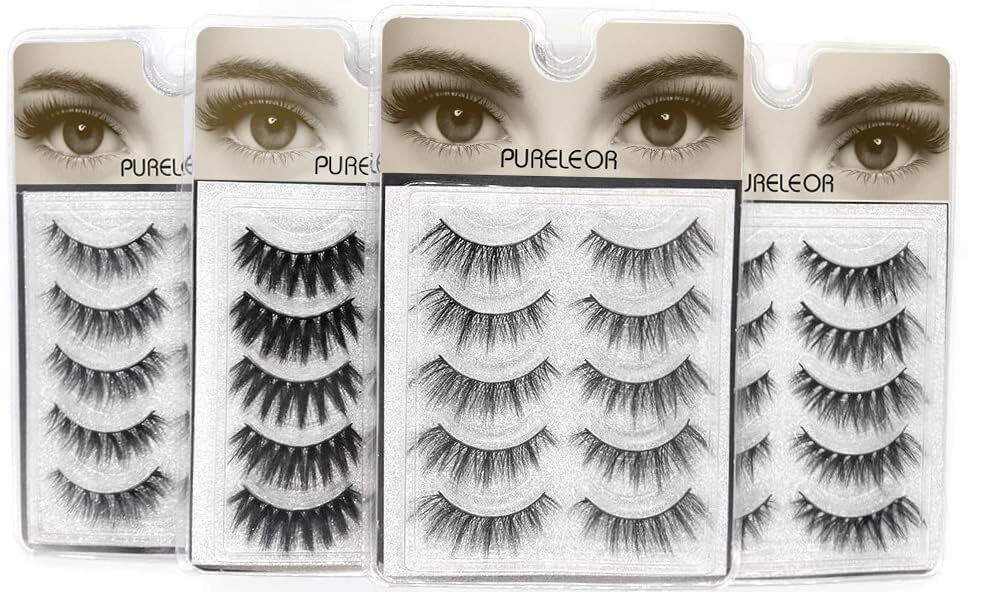PURELEOR Natural Look Eyelashes 3D Mink Cat Eye Lash Wispies 15mm Manga ...