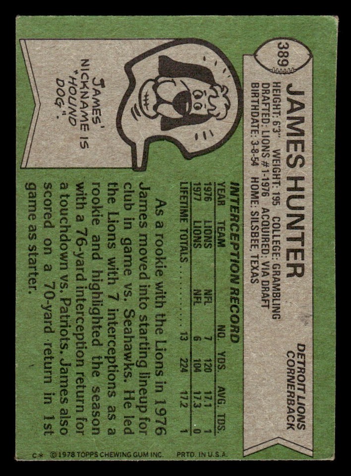 1978 Topps RC #389 James Hunter Rookie | eBay