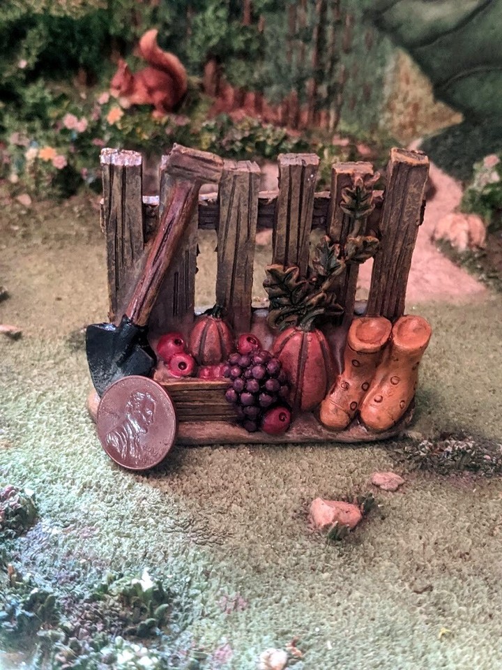 Fall Fence w Wellies Shovel and Fruit 2" 1 pc MI 51703 Miniature Fairy ...